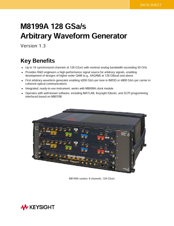M8199A 128 GSa/s Arbitrary Waveform Generator PDF Asset Page | Keysight